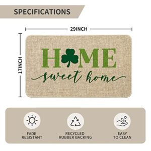 Artoid Mode Sweet Home Green Shamrock Doormat, Seasonal Holiday St. Patrick's Day Low-Profile Yard Floor Switch Mat for Indoor Outdoor 17 x 29 Inch