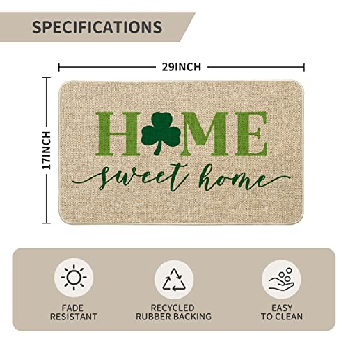 Artoid Mode Sweet Home Green Shamrock Doormat, Seasonal Holiday St. Patrick's Day Low-Profile Yard Floor Switch Mat for Indoor Outdoor 17 x 29 Inch