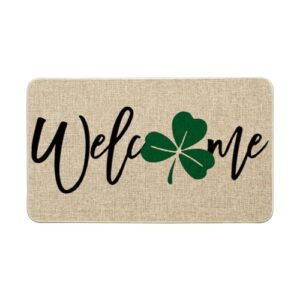 artoid mode shamrock welcome doormat, seasonal holiday st. patrick's day low-profile yard floor switch mat for indoor outdoor 17 x 29 inch