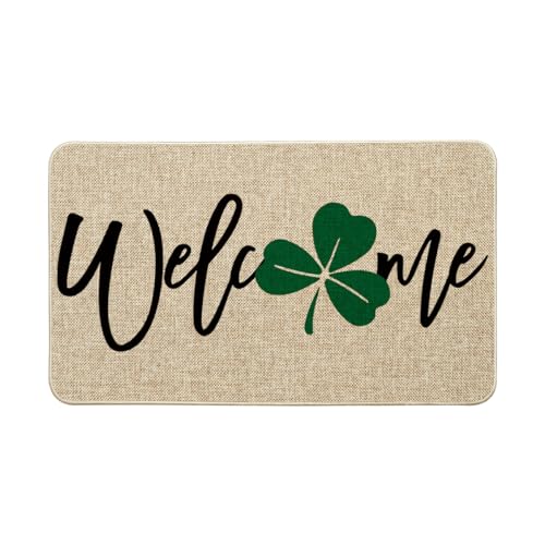 Artoid Mode Shamrock Welcome Doormat, Seasonal Holiday St. Patrick's Day Low-Profile Yard Floor Switch Mat for Indoor Outdoor 17 x 29 Inch