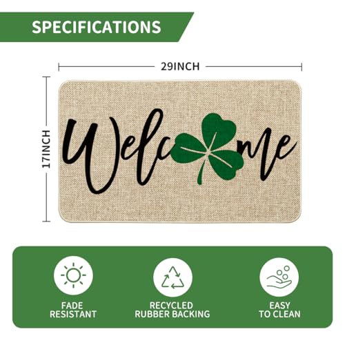 Artoid Mode Shamrock Welcome Doormat, Seasonal Holiday St. Patrick's Day Low-Profile Yard Floor Switch Mat for Indoor Outdoor 17 x 29 Inch