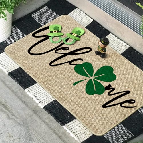 Artoid Mode Shamrock Welcome Doormat, Seasonal Holiday St. Patrick's Day Low-Profile Yard Floor Switch Mat for Indoor Outdoor 17 x 29 Inch