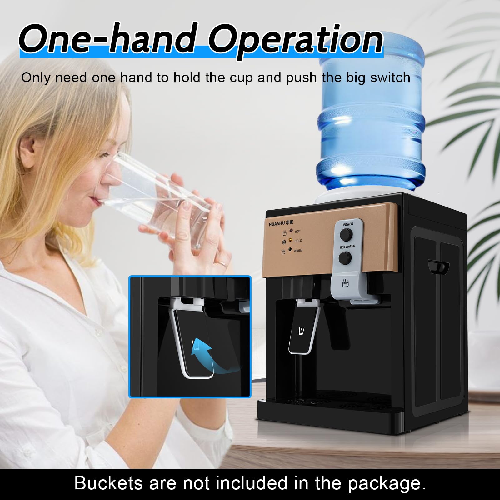 Top Loading Water Cooler Dispenser, Desktop Water Dispenser, Hot & Cold Water Coolers, Countertop Water Cooler Dispenser with Hot Cold and Room Temperature Water Champagne Gold and Black