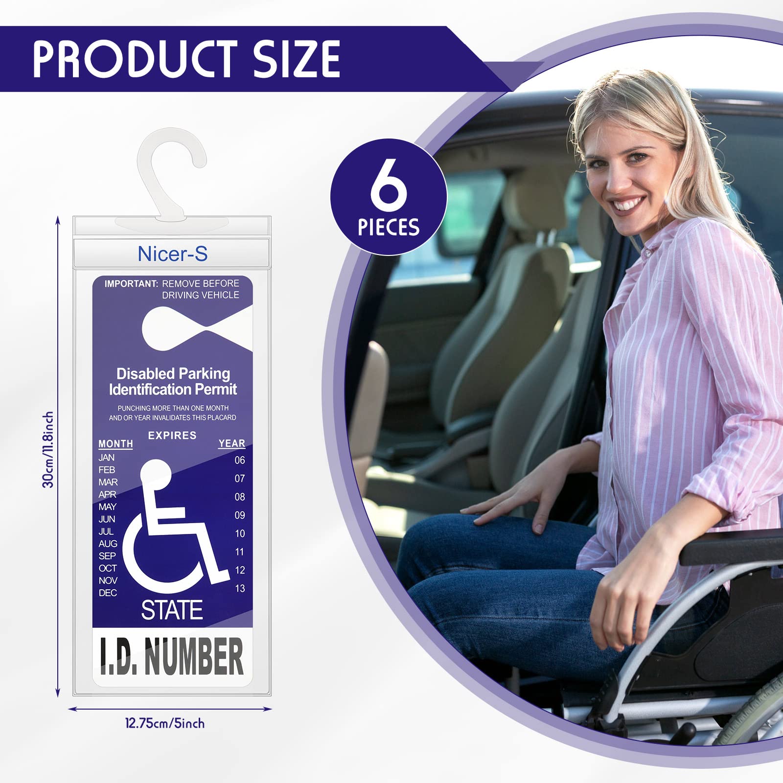 6 Pieces Handicap Parking Placard Holder Transparent PVC Disabled Parking Permit Placard Protectors 11.8 x 5 Inch Handicap Card Holder Placard Protective Holder Cover with Large Hanger (6)