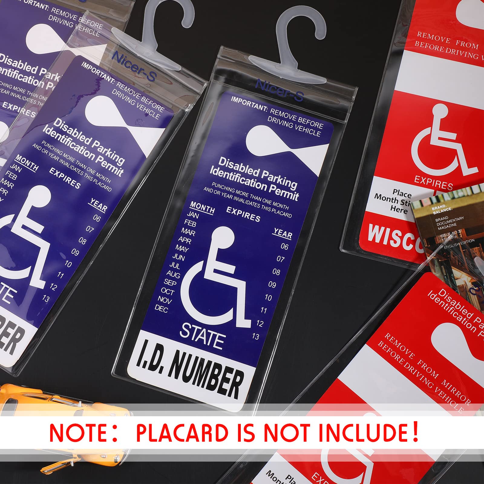 6 Pieces Handicap Parking Placard Holder Transparent PVC Disabled Parking Permit Placard Protectors 11.8 x 5 Inch Handicap Card Holder Placard Protective Holder Cover with Large Hanger (6)