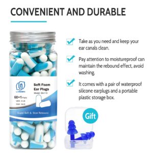 LYSIAN Noise Cancelling Earplugs for Sleep - 60 Pairs, 38dB Ear Plugs for Sleeping, Snoring, Shooting, Mowing Loud Sound Reduction- Double Color Light Blue/White