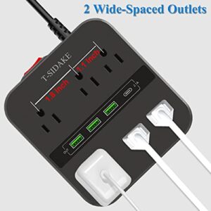 T-SIDAKE Power Strip, with 6 AC Widely Spaced Power Outlets and 4 USB Ports, 6 FT Extension Cord Flat Plug, with Overload Protection, Compact and Easy to Carry for Home/Travel/Office (Black)