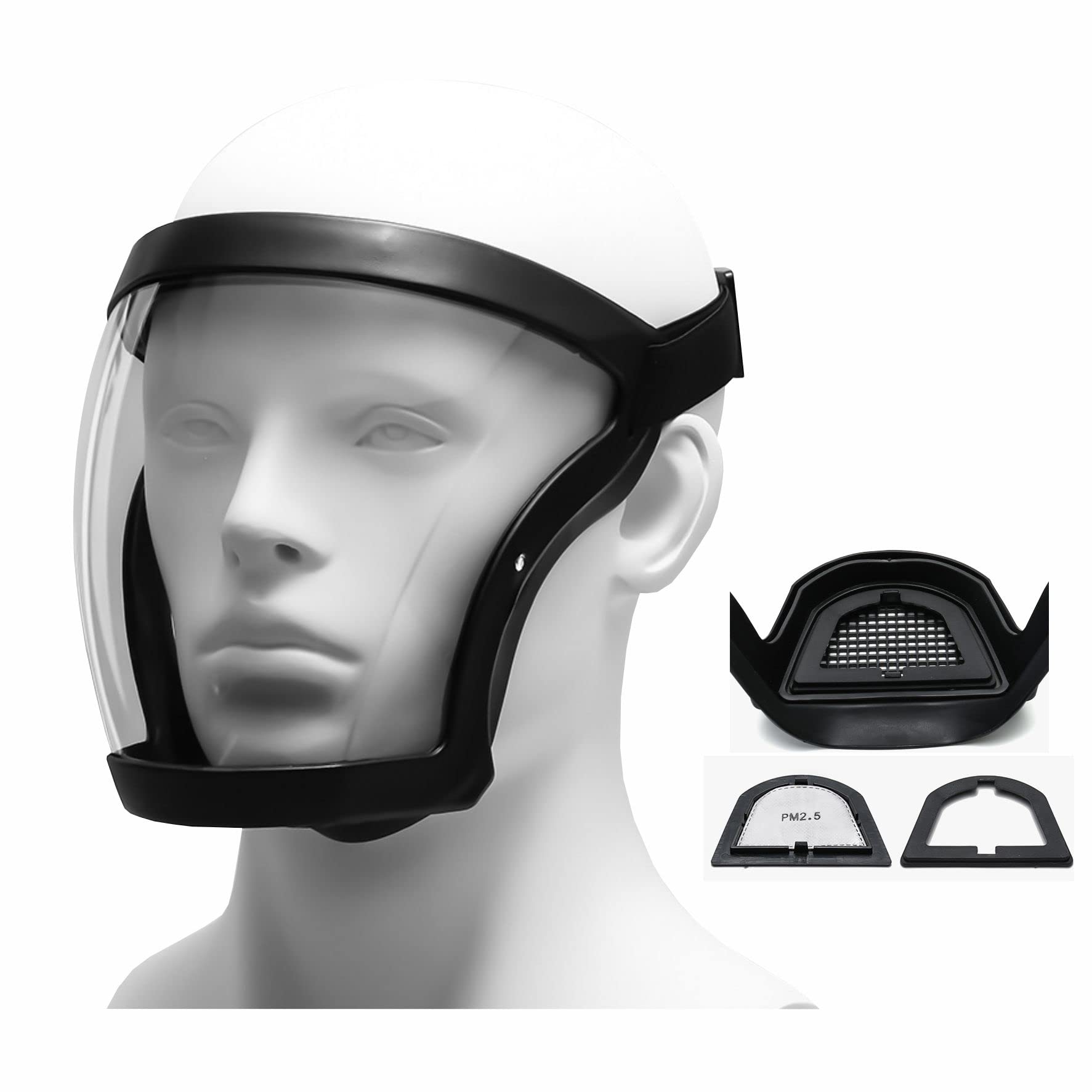 LINFON Super Protective Face Shield,Anti Fog Mask,Adult Clear Face Shield,Plastic Face Mask (black shield)