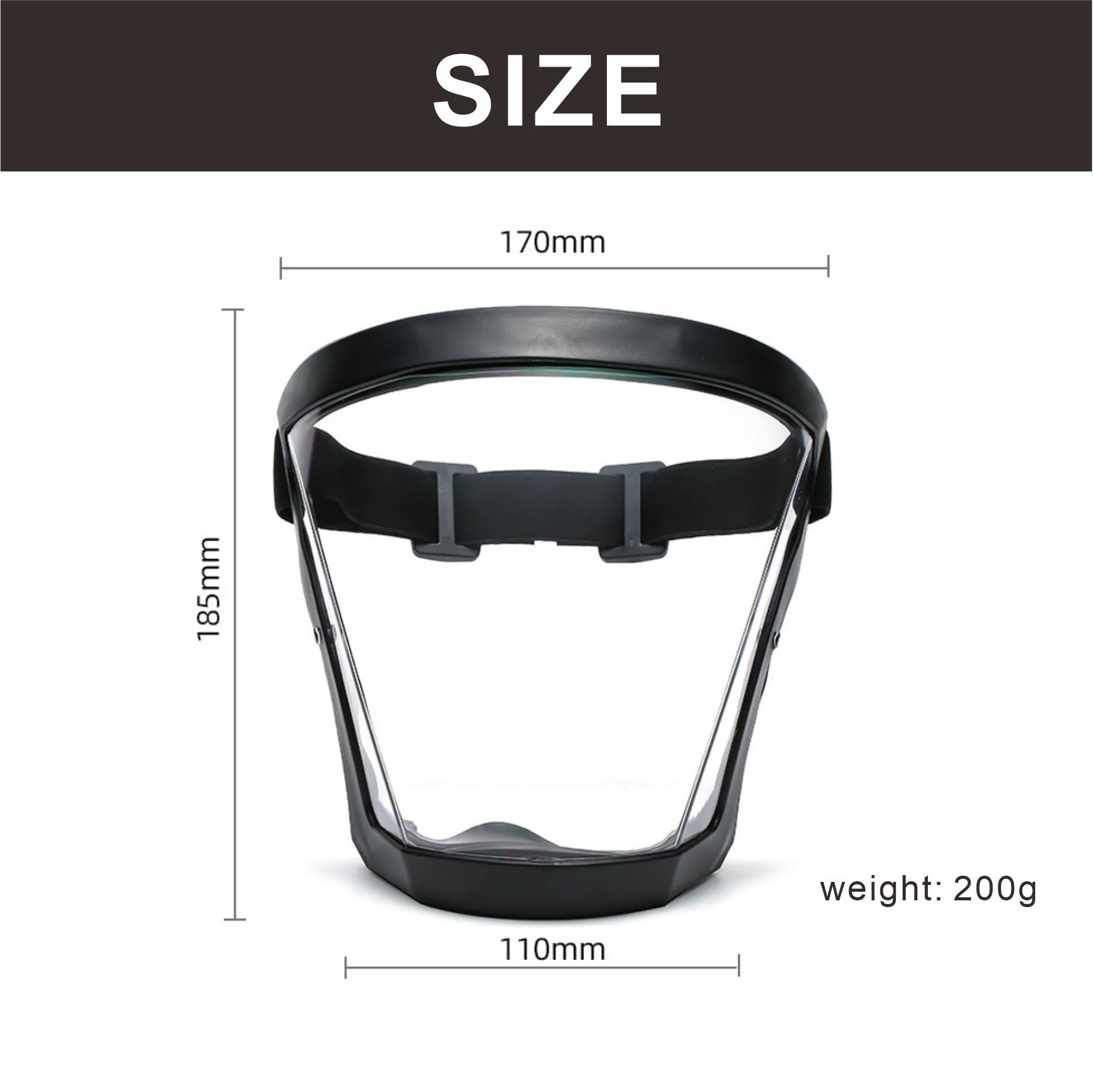 LINFON Super Protective Face Shield,Anti Fog Mask,Adult Clear Face Shield,Plastic Face Mask (black shield)