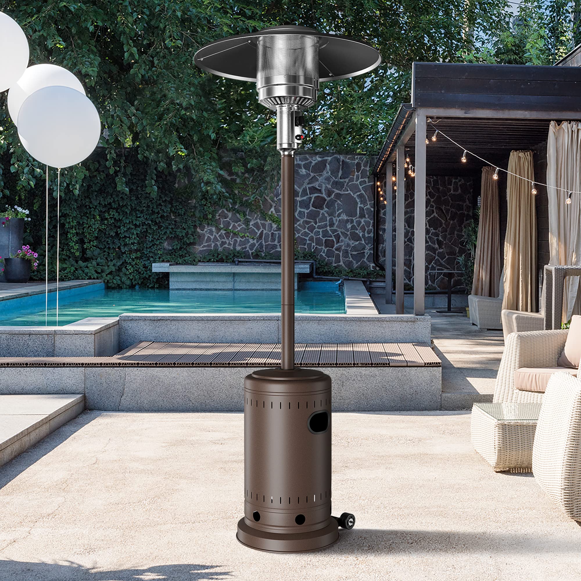 PAMAPIC Patio Heater with Wheels, 46000 BTU Commercial Propane Outdoor Heater - 88 Inches Tall Standing Patio Heater With Cover, Brown