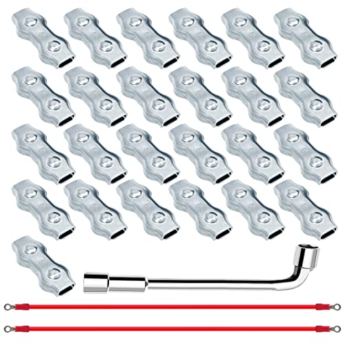 GradenNow Upgraded 25 PCS M5 Poly Rope Connector Wires Splicer Galvanized Steel Connector Kit for Electric Fences + 3 PCS Polyrope to Polyrope Connector Silicone Copper Conductive Wires + Sleeve Tool