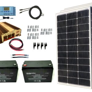 WindyNation 300 Watt Monocrystalline Solar Panel Kit + 1500W VertaMax Power Inverter + 200ah AGM Deep Cycle Battery for RV, Boat, Off-Grid 12 Volt Battery Systems