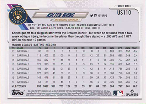 2021 Topps Update #US110 Kolten Wong NM-MT Milwaukee Brewers Baseball