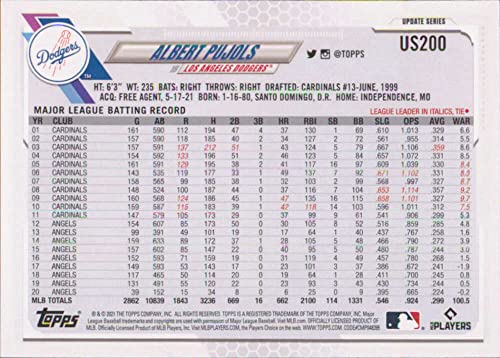 2021 Topps Update #US200 Albert Pujols NM-MT Los Angeles Dodgers Baseball