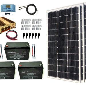 WindyNation 400 Watt Monocrystalline Solar Panel Kit + 1500W VertaMax Power Inverter + 300ah AGM Deep Cycle Battery for RV, Boat, Off-Grid 12 Volt Battery Systems