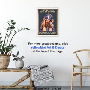 Hippie Boho Positive Quotes Wall Decor - Inspirational Motivational Wall Art Poster - Encouragement Gifts for Women - Bohemian Rustic Country Sunflower Decoration - Girls Teens Bedroom Home Office