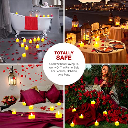 hatisan 2000 Pcs Artificial Rose Petal with 24 Pcs Romantic LED Candle Flameless Rose Petals for Romantic Night for Him Set, Romantic Candles Valentine's Day Anniversary Wedding Honeymoon (Heart)