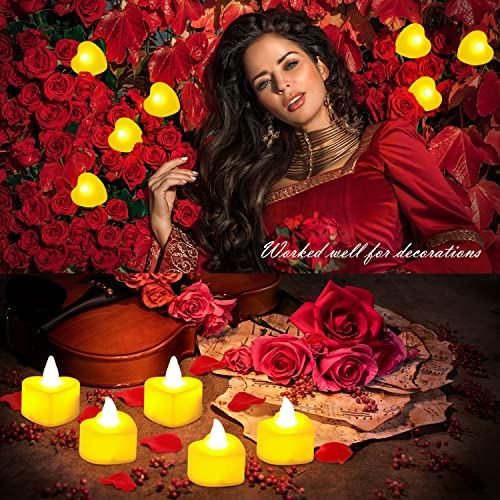 hatisan 2000 Pcs Artificial Rose Petal with 24 Pcs Romantic LED Candle Flameless Rose Petals for Romantic Night for Him Set, Romantic Candles Valentine's Day Anniversary Wedding Honeymoon (Heart)