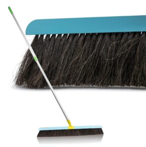 100% natural horsehair broom. light & easy sweeping. 2 feet wide, swiveling broom head. aluminum rod. cleans floors quickly! weighs only 1lb!