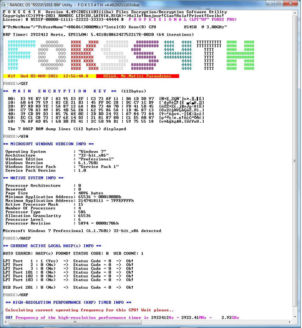 RANDEC FOKSS4th PRO Version File Encryption and Decryption Software based on Aladdin HASP Parallel Port (LPT) HASP4 M1 Security Key