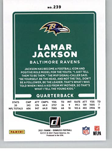 2021 Donruss #239 Lamar Jackson Baltimore Ravens NFL Football Card NM-MT