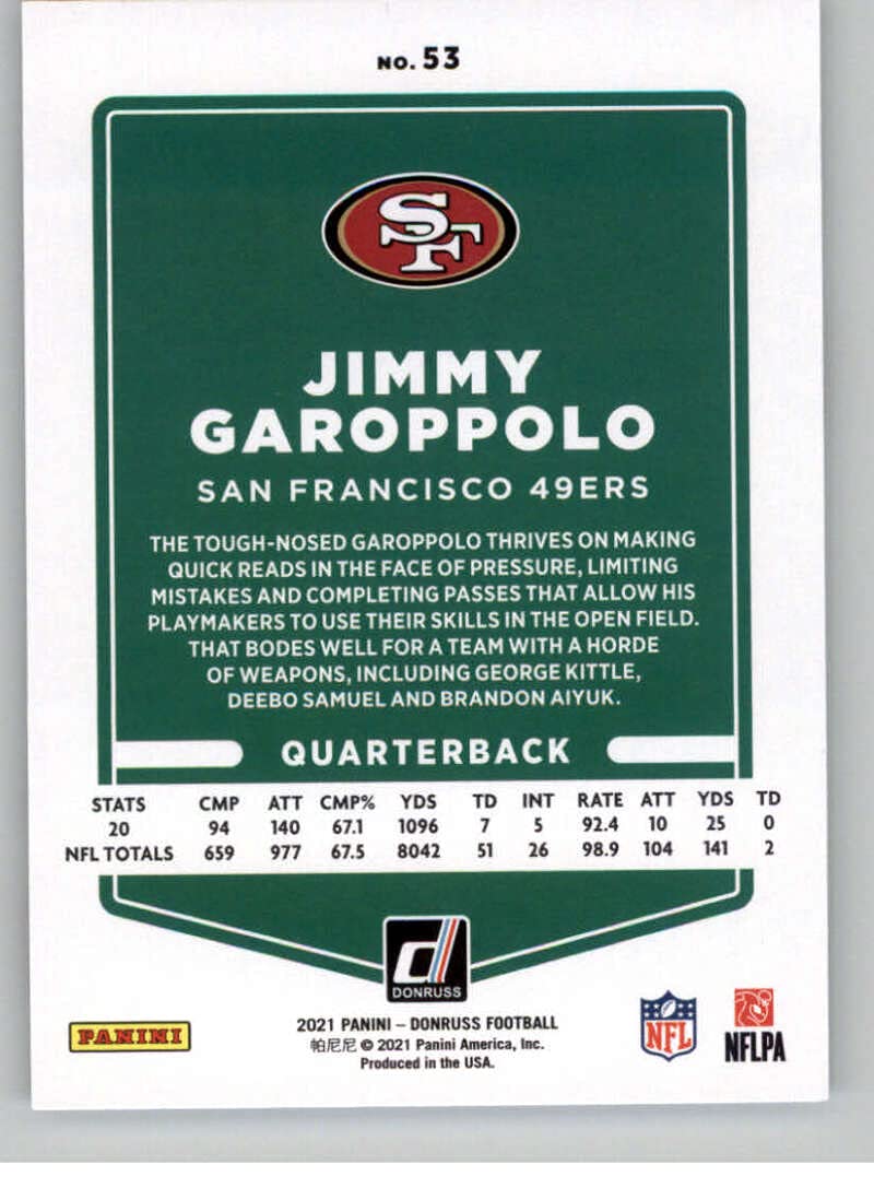 2021 Donruss #53 Jimmy Garoppolo San Francisco 49ers NFL Football Card NM-MT