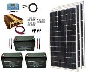 windynation 300 watt monocrystalline solar panel kit + 1500w vertamax power inverter + 300ah agm deep cycle battery for rv, boat, off-grid 12 volt battery systems