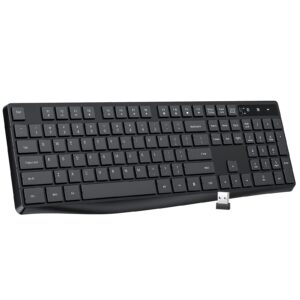 lovaky mk98 wireless keyboard, 2.4g ergonomic, computer keyboard, enlarged indicator light, full size pc keyboard with numeric keypad for laptop, desktop, surface, chromebook, notebook, black