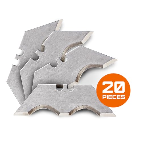 POPLOCK 20-Piece K Hook Razor Blades for Utility Knife, Utility Knife Blades Refills, Hooked Blades for Box Cutter, Dual Curved Angle Utility Blades as Carpet, Construction and Roofing Tools