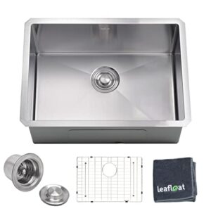 leafloat 25-inch undermount kitchen sink, 25"x18"x10", single bowl, 18 gauge t304 stainless steel, satin finish, with strainer & bottom grid, cupc listed