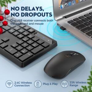 Wireless Keyboard and Mouse Combo, COLIKES 2.4G USB Cordless Mouse and Keyboard, 3 Level DPI Slim Ergonomic Mouse, Responsive Plug & Play for Computer Laptop PC - Full Size