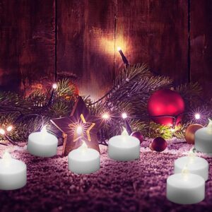 Boakboary Tea Lights Flameless Battery Operated Candles-LED Flickering Votive Candle Long Lasting 200 Hours,24 Pack Realistic and Bright for Seasonal Festive Celebrations Decoration Warm White