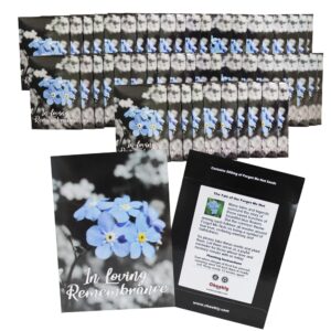 50pc premium pre-filled forget me not seeds packets ''in loving remembrance'' funeral favors for guests, celebration of life decorations, forget me not seeds packets, sympathy, pre seed, service