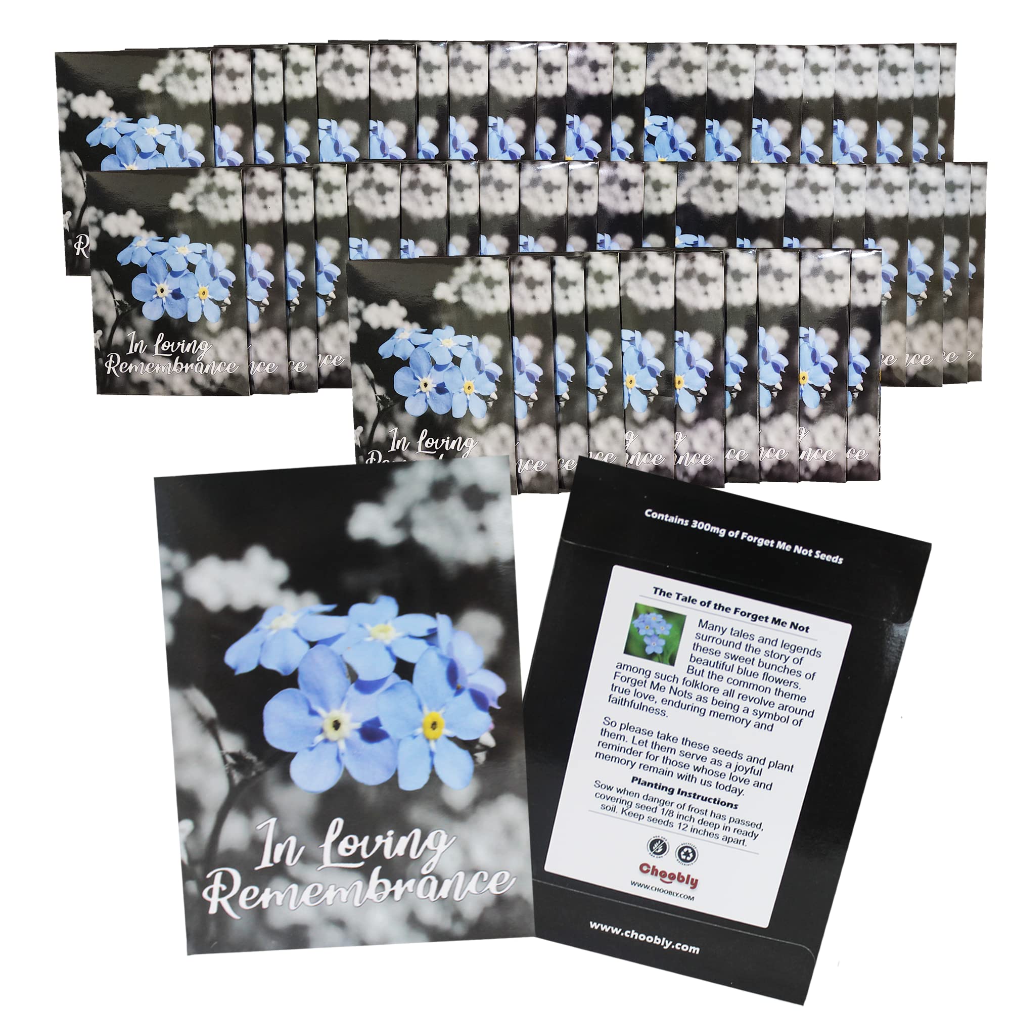 50pc Premium Pre-Filled Forget Me Not Seeds Packets ''in Loving Remembrance'' Funeral Favors for Guests, Celebration of Life Decorations, Forget Me Not Seeds Packets, Sympathy, pre Seed, Service