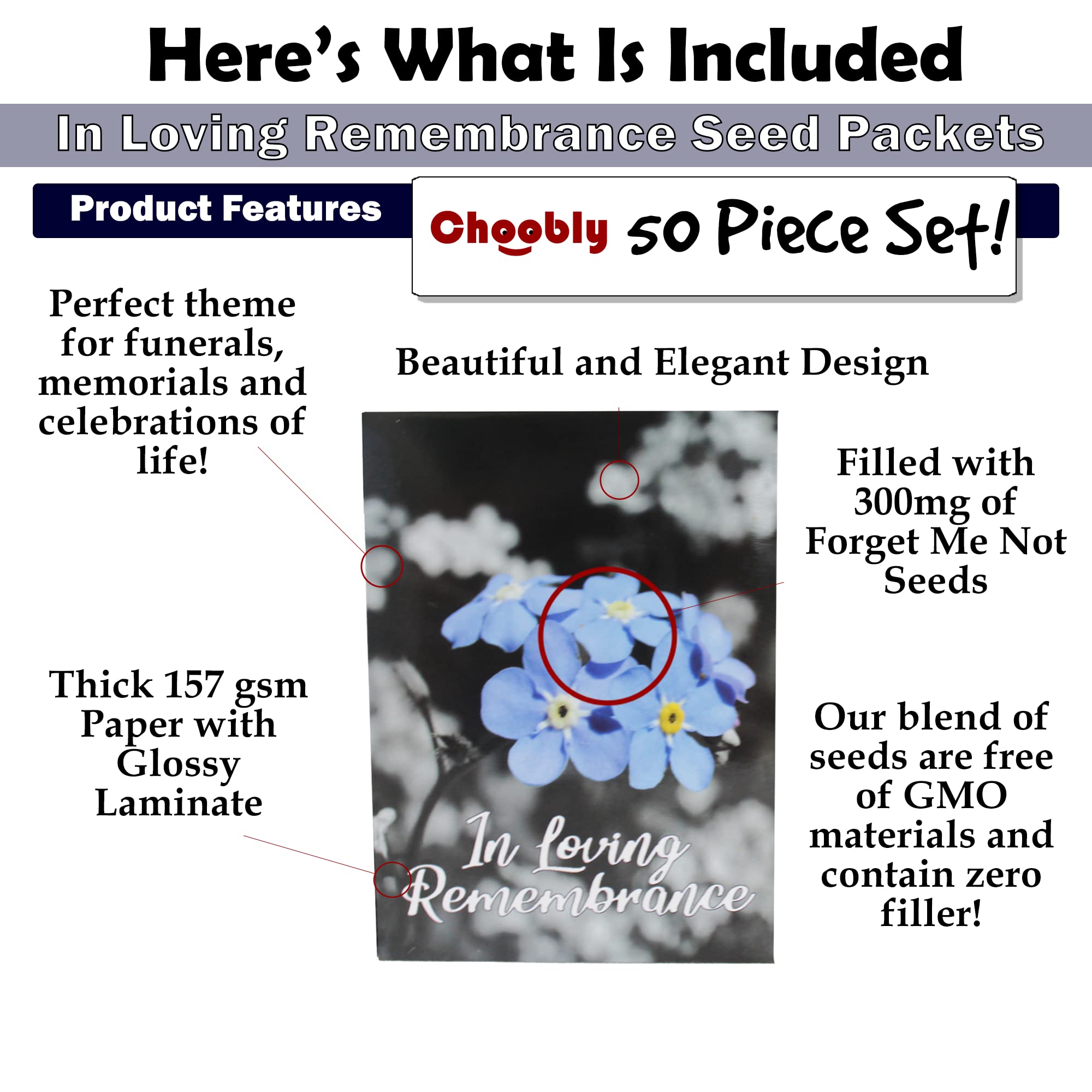 50pc Premium Pre-Filled Forget Me Not Seeds Packets ''in Loving Remembrance'' Funeral Favors for Guests, Celebration of Life Decorations, Forget Me Not Seeds Packets, Sympathy, pre Seed, Service