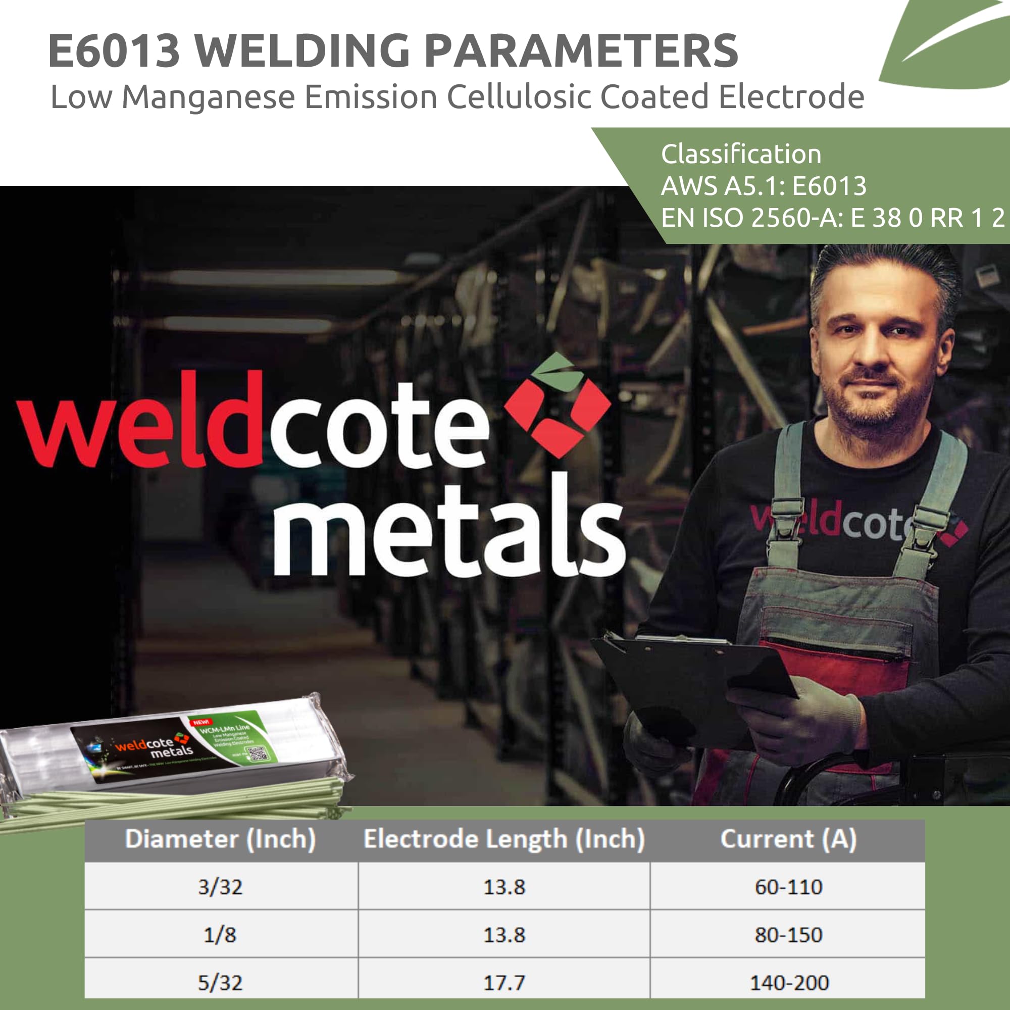 Weldcote Metals E 6013 Welding Rod 3/32 for Safer Welding, Low Manganese Emission Patented Stick Welding Rods, Vacuum Pack (5 lbs) - Made in Israel