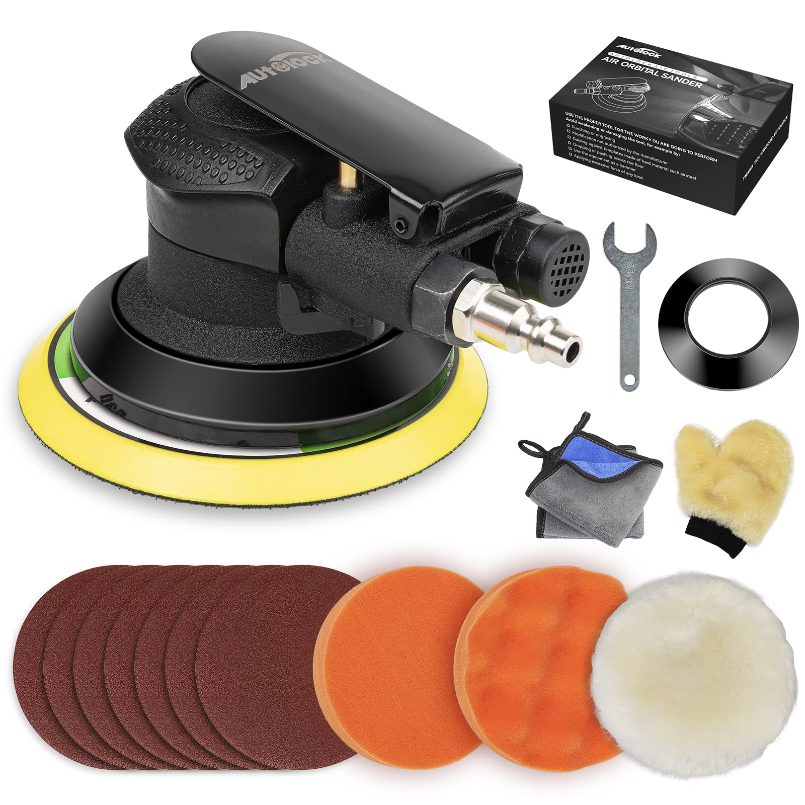 Autolock 5 Inches Air Random Orbital Sander, Pneumatic Palm Car Sanders For Wood Polisher Metal,And Auto Body Work, Da Sanders, Dual-action Sander