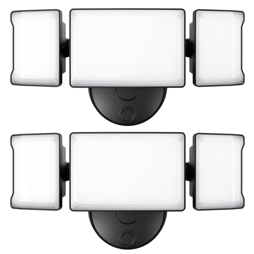 Olafus 60W Flood Lights Outdoor 2 Pack, Switch Controlled LED Security Lights 6000LM, 6500K Outside Floodlight, IP65 Waterproof Exterior Light Fixture for House, Yard, Garage, Wall/Eave Mount Black