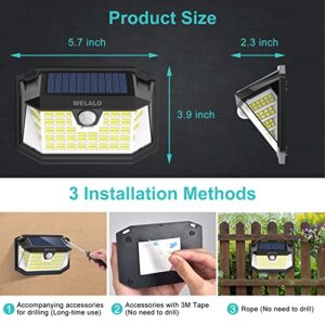 Solar Motion Sensor Lights Outdoor, [3 Modes/4 Pack/188 LED] 270° Wide Angle Lighting, Wireless Security Solar Powered Wall Lights, IP65 Waterproof Flood Lights for Fence Porch Yard Patio(Black)