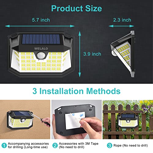 Solar Motion Sensor Lights Outdoor, [3 Modes/4 Pack/188 LED] 270° Wide Angle Lighting, Wireless Security Solar Powered Wall Lights, IP65 Waterproof Flood Lights for Fence Porch Yard Patio(Black)