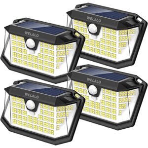 solar motion sensor lights outdoor, [3 modes/4 pack/188 led] 270° wide angle lighting, wireless security solar powered wall lights, ip65 waterproof flood lights for fence porch yard patio(black)