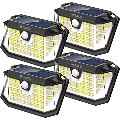 Solar Motion Sensor Lights Outdoor, [3 Modes/4 Pack/188 LED] 270° Wide Angle Lighting, Wireless Security Solar Powered Wall Lights, IP65 Waterproof Flood Lights for Fence Porch Yard Patio(Black)