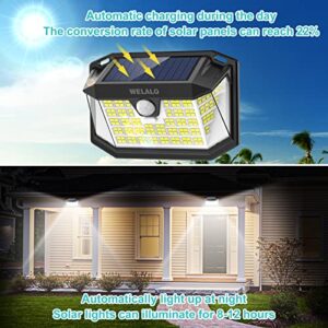 Solar Motion Sensor Lights Outdoor, [3 Modes/4 Pack/188 LED] 270° Wide Angle Lighting, Wireless Security Solar Powered Wall Lights, IP65 Waterproof Flood Lights for Fence Porch Yard Patio(Black)