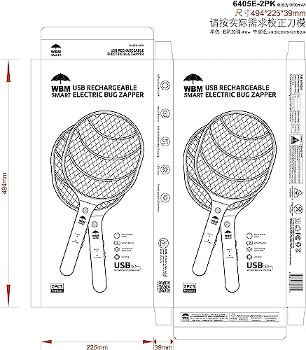 WBM Smart Bug Zapper, Rechargeable Electric Fly Swatter Racket, Large-2PK