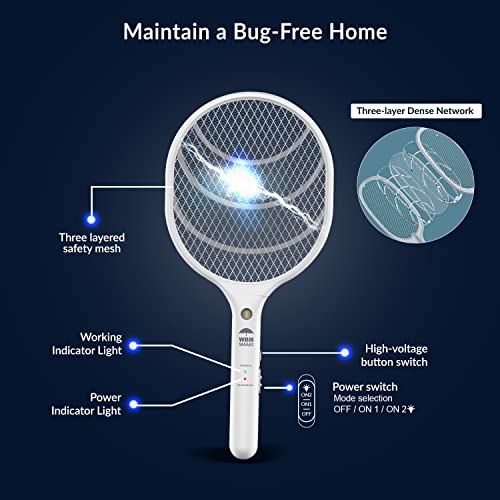 WBM Smart Bug Zapper, Rechargeable Electric Fly Swatter Racket, Large-2PK