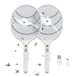 wbm smart electric fly swatter racket, rechargeable bug zapper, medium-2pk, (6405e-2pcs)