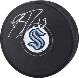 brandon tanev seattle kraken autographed hockey puck - autographed nhl pucks