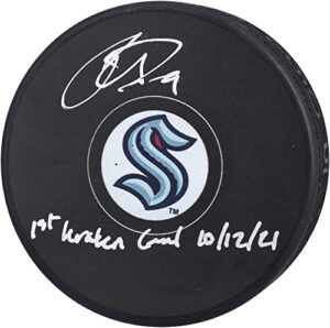 ryan donato seattle kraken autographed hockey puck with "1st kraken goal 10/12/16" inscription - autographed nhl pucks