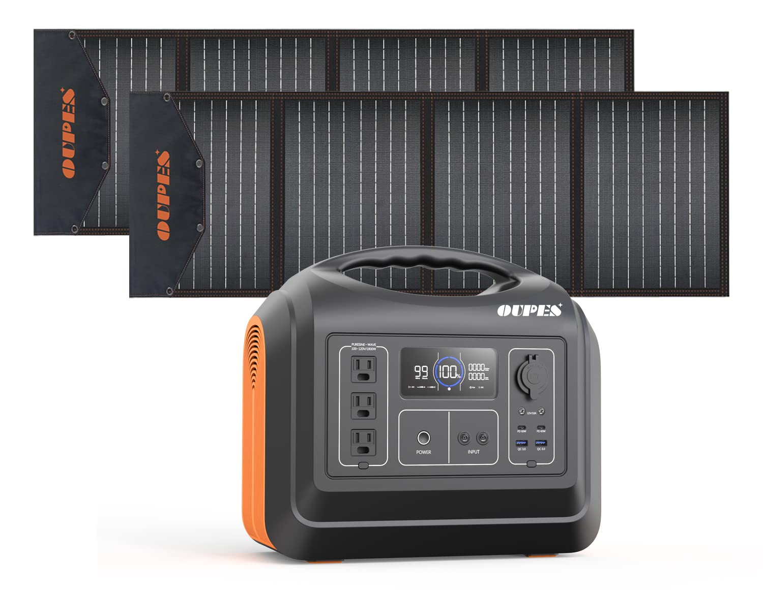 OUPES Solar Powered Generator 1800W, 1488Wh Portable Power Station with 200W Solar Panels, 120V/1800W (4000W Peak) AC Outlets, Emergency UPS Portable Generators for Home Use, Overlanding