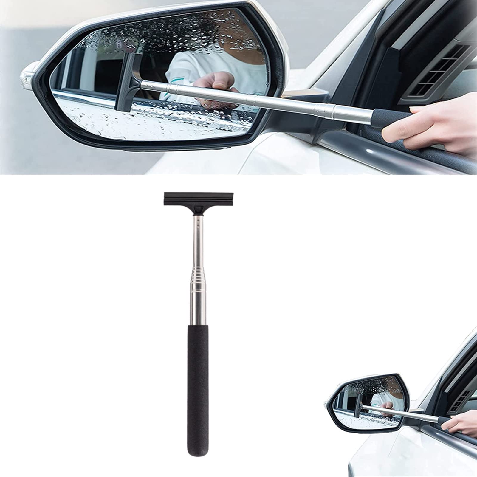 TSWDDLA Car Rearview Mirror Wiper,Retractable Auto Glass Squeegee, Water Cleaner with Telescopic Long Rod,Portable Cleaning Tool for All Vehicles for Rainy Foggy Weather